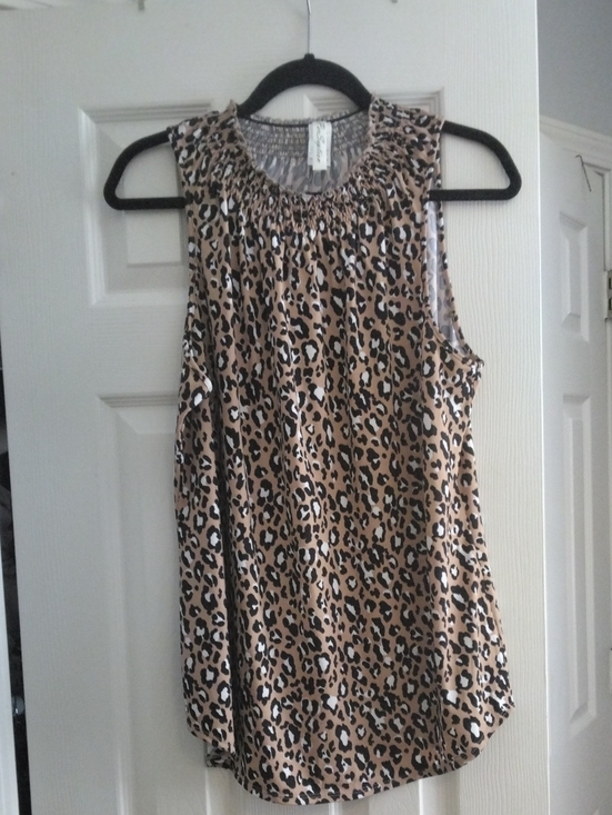 Perseption | Tops | Perseption Tan Leopard Print Smocked Neck Tank ...